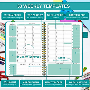 Weekly Schedule Planner Undated with Year Weekly Monthly, Hourly Appointment Book Academic Planner, 53 Weeks,12 Month Journal Notebook Productivity with TwinWire Binding Flexible Cover for School