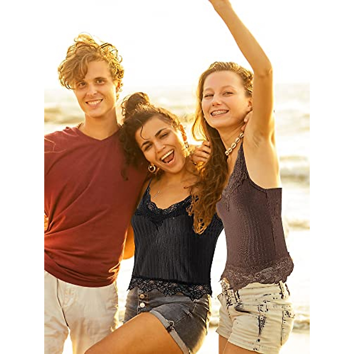 2 Pcs Women Lace Patchwork Crop Top Fairy Grunge Style Cropped Tees Y2k E Girls Clothes Cami Ribbed Knitted Tank Tops(Brown, Black,Small)