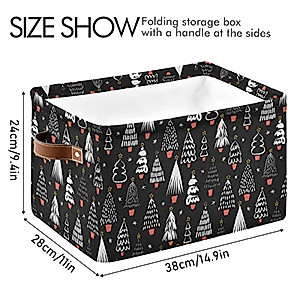 xigua Christmas Tree Rectangular Storage Bin Collapsible Toy Storage Bins Waterproof Canvas Rectangular Storage Bin with Leather Handles for Home Closets Offices,Bedrooms,Kids Toy and Gift Baskets
