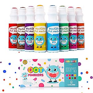 JORNERDN Dot Markers for Toddlers Kids, 8 Colors (Jumbo 60ml / 2 oz) Water-Based Non-Toxic Bingo Daubers, Fun Preschool Crafts Art Supplies Plus 580 Pages Activity E-BOOK