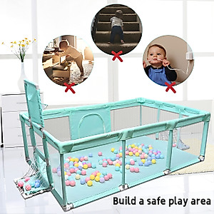 GOLDGE Extra Large Playpen 63x47x26 inch, Playpen for Babies and Toddlers, with 50pcs Balls and 5 pcs Pull Up Rings, Baby Play Pen, Infant Play Yard, Playard, Kids Play Area