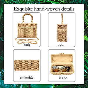 Handwoven Rattan Bag for women-Wicker Woven Square Crossbody vintage Chic Casual Beach Boho Tote Bag Straw Bag（no pendant）