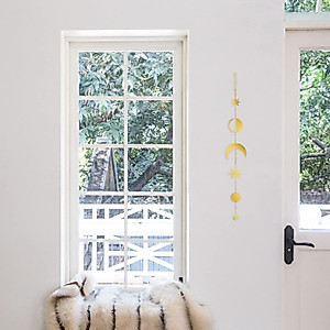 Dahey Moon Phase Wall Hanging Boho Decor Star Wall Art Garlands Metal Cycle Ornament Vertical Bohemian Home Decoration for Bedroom, Living Room, Apartment or Dorm, Gold