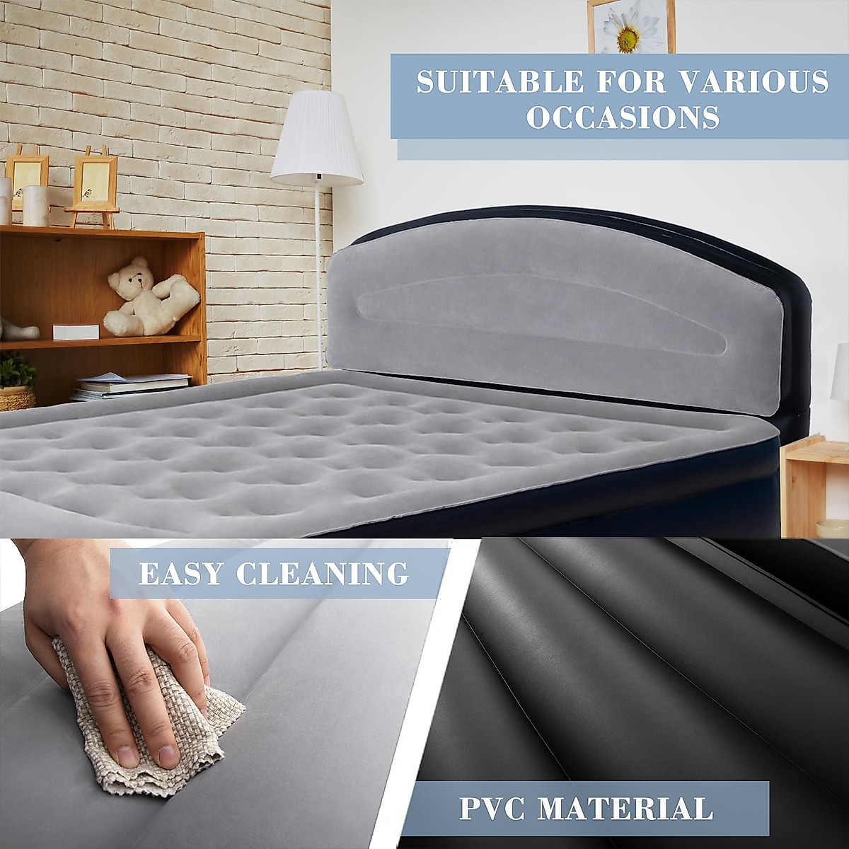 DIMAR GARDEN Inflatable Headboard for Queen Size Bed, Flocked Air Headboard