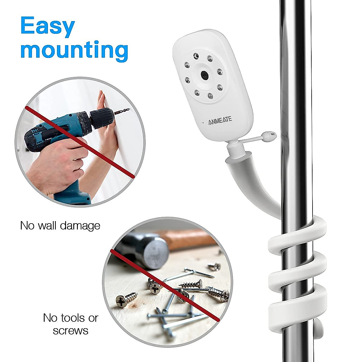 Koroao Flexible Twist Mount for ANMEATE SM24 /Babysense V24US /GoodBaby UU24 Video Baby Monitor Without Tools or Wall Damage