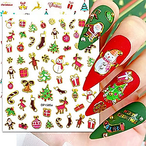 Christmas Nail Stickers, 3D Metallic Christmas Nail Art Decals Snowflakes Christmas Tree Snowmen Santa Claus Reindeer Gift Xmas Nail Design Self-Adhesive Metal Gold Winter Nail Decals for Women Girls(9 Sheets )