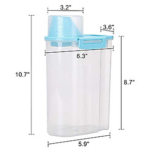 PISSION Pet Food Storage Container with Graduated Cup and Seal Buckles Food Dispenser for Dogs Cats (Blue)