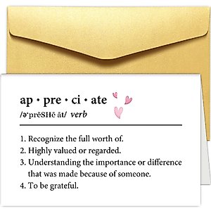 Funny Appreciate Definition Card for Men Women, Cute Thank You Card for Friend Teacher Doctor Nurse, Appreciation Card for Coworker Colleague Boss Leader