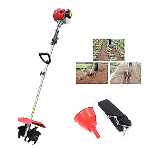 CheriMuMu Cordless Tiller Cultivator, 42.7CC 2-Stroke Gas Powered Tiller Cultivator Handheld Garden Air Cooled Gas Powered Engine Tiller, Cultivator Tilling Tool for Yard Garden Farm
