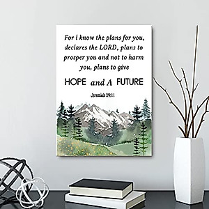 OTINGQD Hope And Future Jeremiah 29:11 Canvas Wall Art,Bible Verse Scripture Canvas Painting Prints for Christian Home Bedroom Office Church Religious Wall Decor