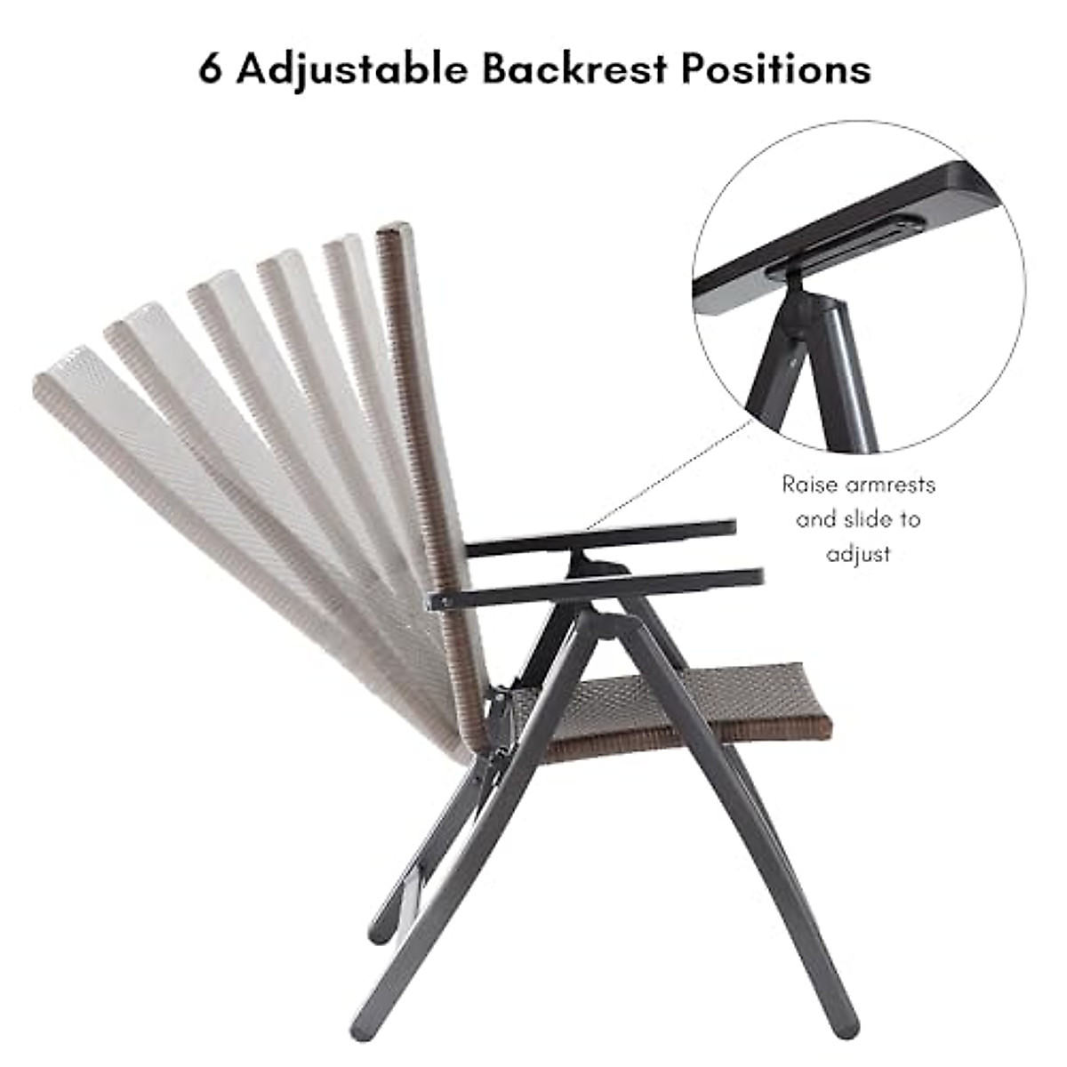 Greendale Home Fashions Outdoor Reclining Brown PE Wicker Folding Chair, Cast Slate