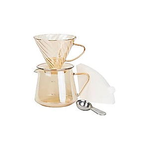 Pour Over Coffee Maker Set with Glass Dripper, 600ml 20oz V60 Coffee Server Pot, 50 Paper Filter and Spoon, Gift Kit for Coffee Lover