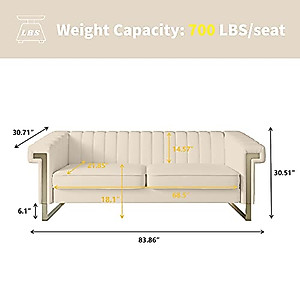 Magic Home 83.85 Inch Velvet Sofa Couch,Mid-Century Loveseat Sofa, Upholstered Living Room Sofa with Removable Cushion for Living Room Bedroom Apartment (Beige)