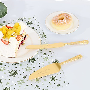 vomiceak Wedding cake knife and server set, personalized gold cake serving set, Engraved cake cutting set for wedding, Pie server pizza cutter, bridal gift(CUS-Flower)
