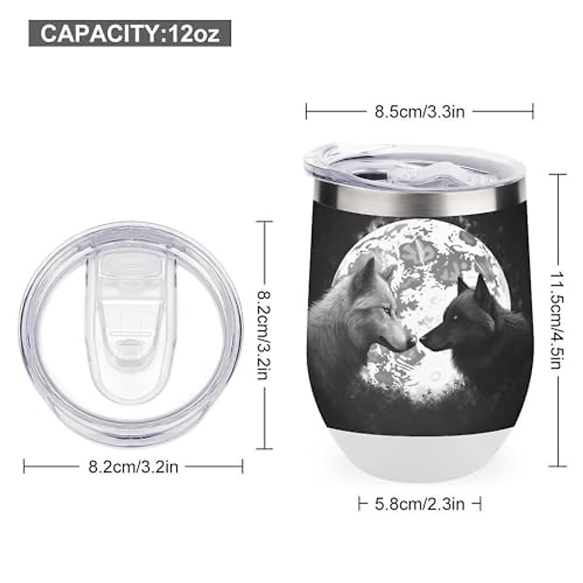 WYUSPGK 304 Stainless Steel Insulated Cup, Wolves Love Under The Moon Wild Animal Print Smooth Rim, Durable & Reusable - Perfect for Office, Home, And Travel
