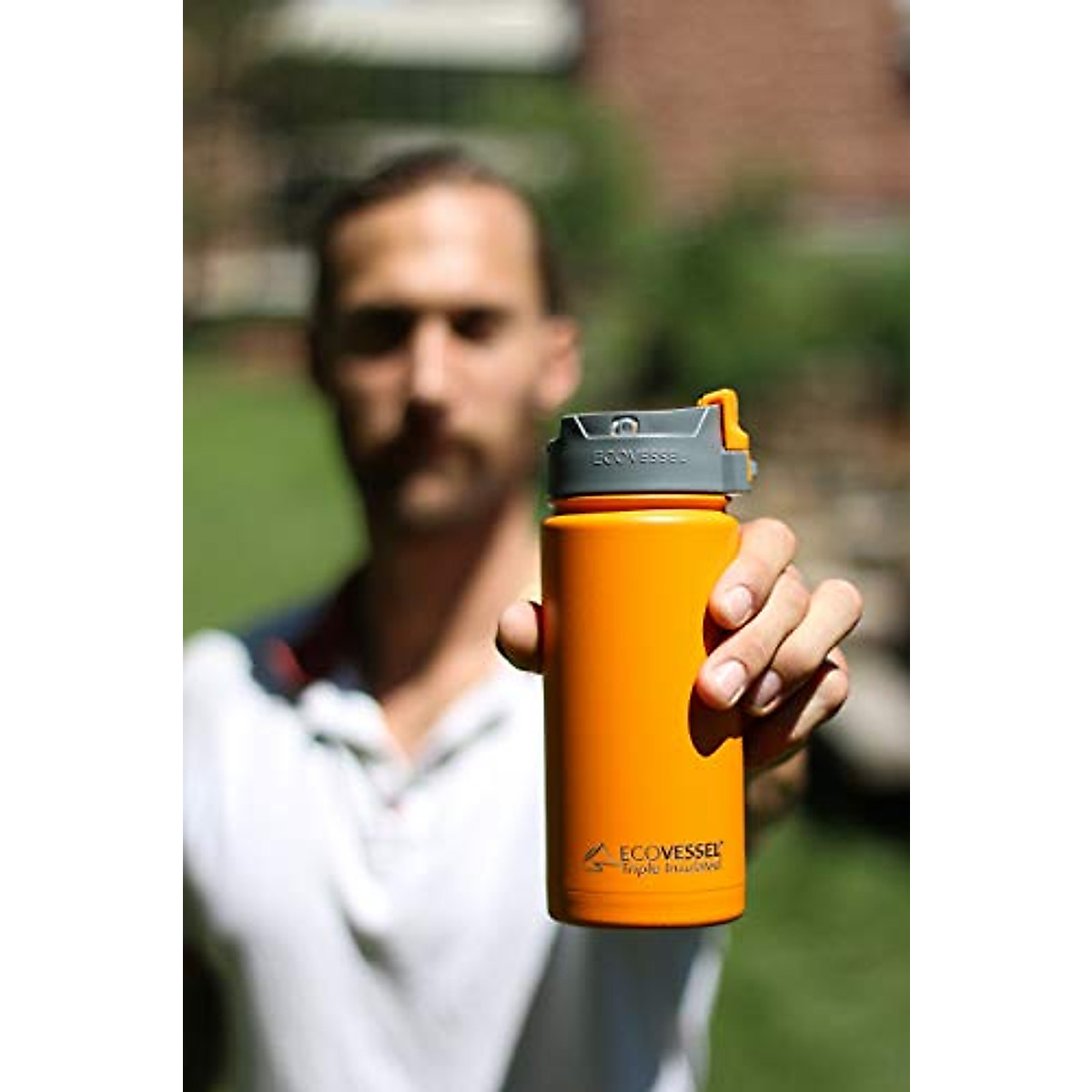 EcoVessel Perk Vacuum Insulated Coffee Tumbler and Tea Bottle, 16oz Stainless Steel Travel Infuser with Strainer and Push-Button Lid