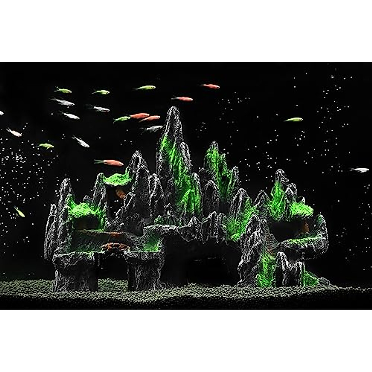 IBWell Aquarium Ornament Rock Cave Landscape, Artificial Mountain Hill View Stone with Moss, Fish Tank Decoration
