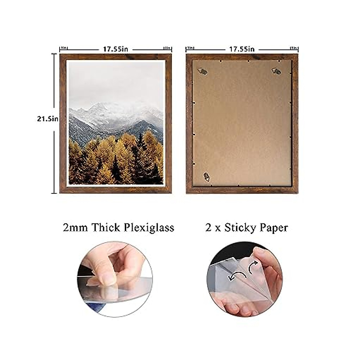 DBWIN 16x20 Picture Frame Rustic Brown Wood Pattern Poster Frame Plexiglass Front 2 Pack for Art Prints Puzzles Murals Wall Decor Vertically or Horizontally(LY01-16X20-BR2)