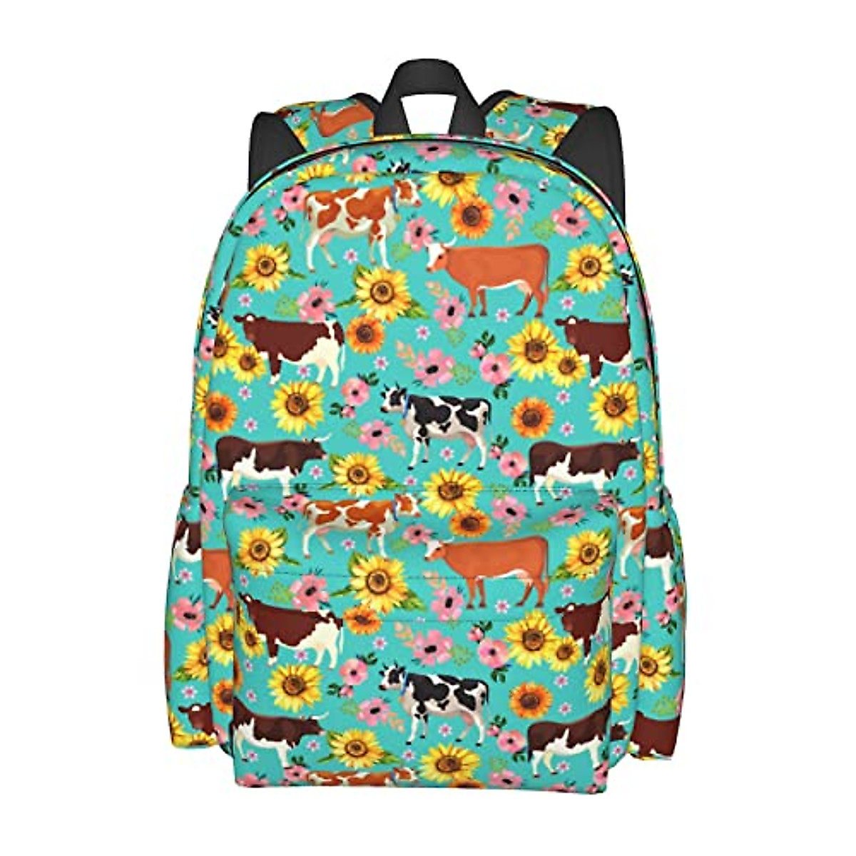 Biunnru Cow Sunflower Flower Travel Backpacks 15 In Cartoon Backpacks For Laptop Backpack