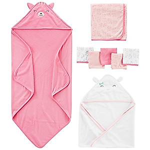 Simple Joys by Carter's Baby Girls' 8-Piece Towel and Washcloth Set, Pink/White, One Size
