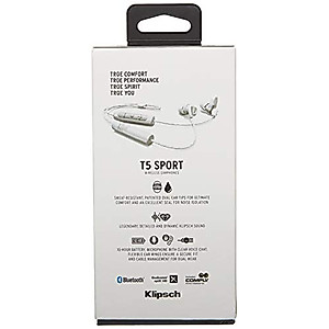 Klipsch T5 Sport Headphones (White), 3.1 x 2.4 x 1.2 Inches