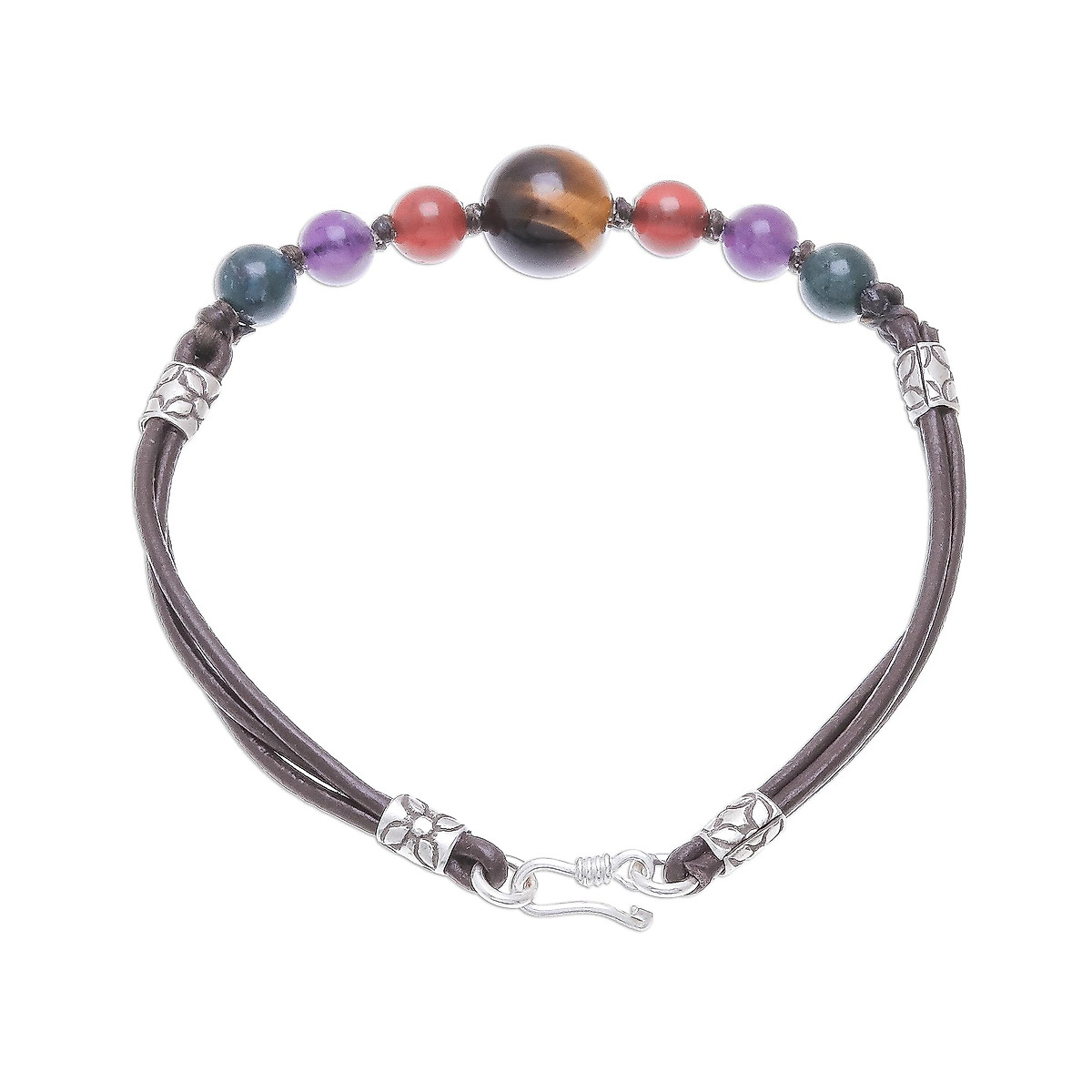 NOVICA Artisan Handmade Multigemstone Beaded Bracelet Crafted in Thailand Sterling Silver Tigers Eye [7.5 in L 3 mm W Pendant(s) 0.4 in L x 2.4 in W] ' Playful Rainbow'