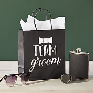 Juvale 20 Pack Bride and Groom Gift Bags with Tissue Paper for Wedding, Groomsmen, Bridesmaid, Reads Team Bride and Team Groom (8 x 4 x 9 In)