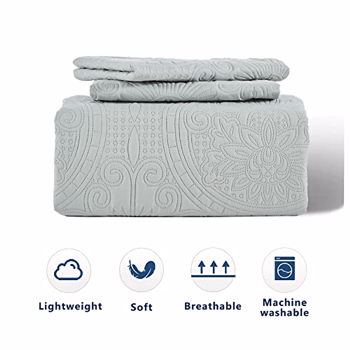 Anluoer Quilt Queen Size Bedding Set-Sage Green Embossed, Bedspreads-Lightweight Summer Soft Microfiber Bedspread, Bed Coverlet for All Seasons (1 Quilt, 2 Pillow Shams)