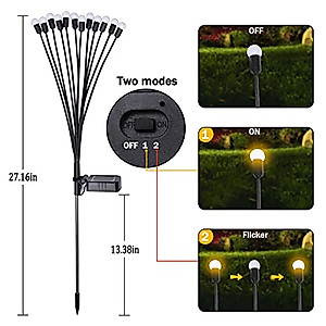 Yiliaw Solar Firefly Lights 12 LED Solar Outdoor Lights Waterproof Starburst Swaying Garden Lights for Path Fence Outdoor Decorative Lights (Warm White, 2 Pack)