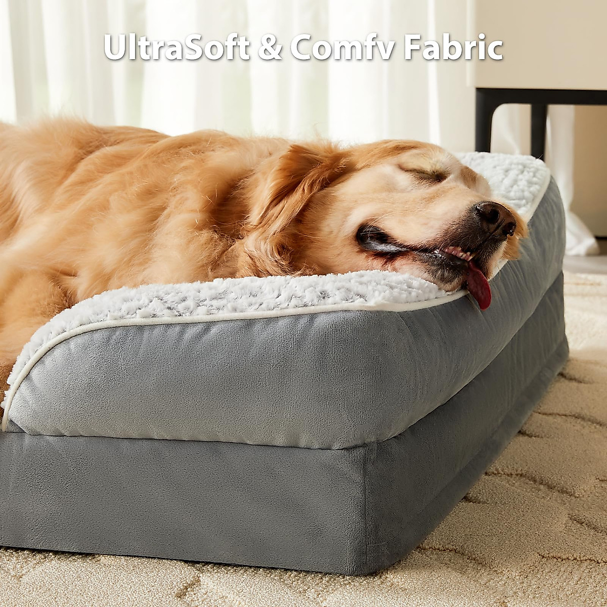 LNSSFFER Orthopedic Dog Beds for Large Dogs,Sofa Bed Extra Dogs. Egg Crate Foam with Removable Washable Pillow Cover,Waterproof Couch Anti-slip Bottom,Pet Bed., Grey