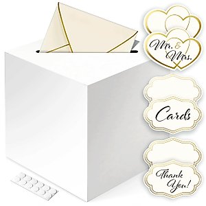 ARTESORI White Wedding Card Box - Cards Stickers & Large Box Slot, Gift Card Box for Wedding Cards At Reception, Birthday, Baby Shower, Graduation Box Party, Raffle, Money Boxes Holder - 8x8