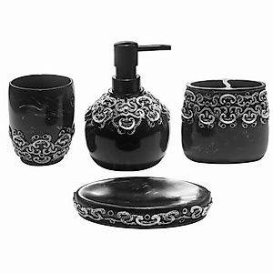 LUANT 4 PCS Bathroom Accessories Set Including Soap Dispenser, Tumbler, Teethbrush Holder and Soap Dish, Bathroom Decor, Gift for New Home, Black