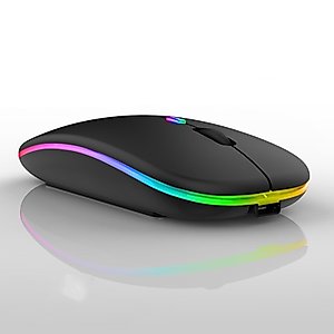 Atrasee Dual Mode LED Wireless Bluetooth Mouse for Laptop, Slim Rechargeable RGB Computer Mice (USB 2.4G + Bluetooth 5.1), Ergonomic PC Gaming Mouse w/ 3 Adjustable DPI, for Laptop MacBook Pro, Black