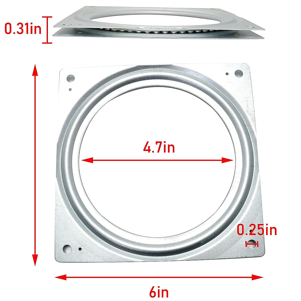ZZHXSM 1Pcs Lazy Susan Hardware, 6 Inch Square Rotating Bearing Plate, Turntable Bearing for Serving Trays, Kitchen Storage Racks, Zinc Plated Steel Swivel, Plate Craft Table