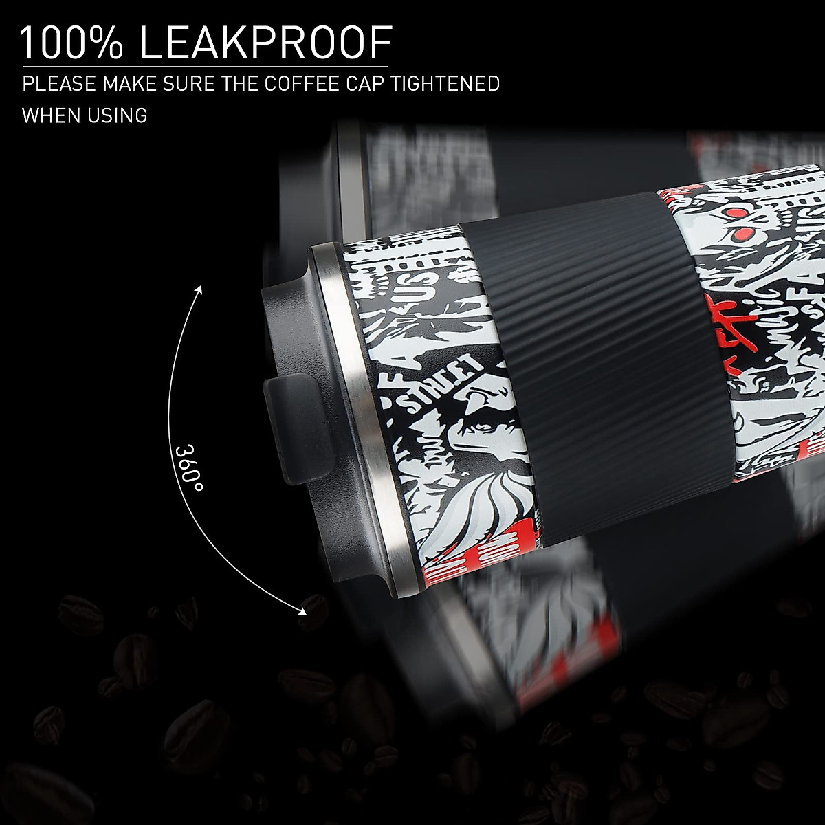 CS COSDDI 12 oz Stainless Steel Vacuum Insulated Tumbler - Coffee Travel Mug Spill Proof with Lid - Coffee Cups for Keep Hot/Ice Coffee,Tea and Beer (Black 3rd)