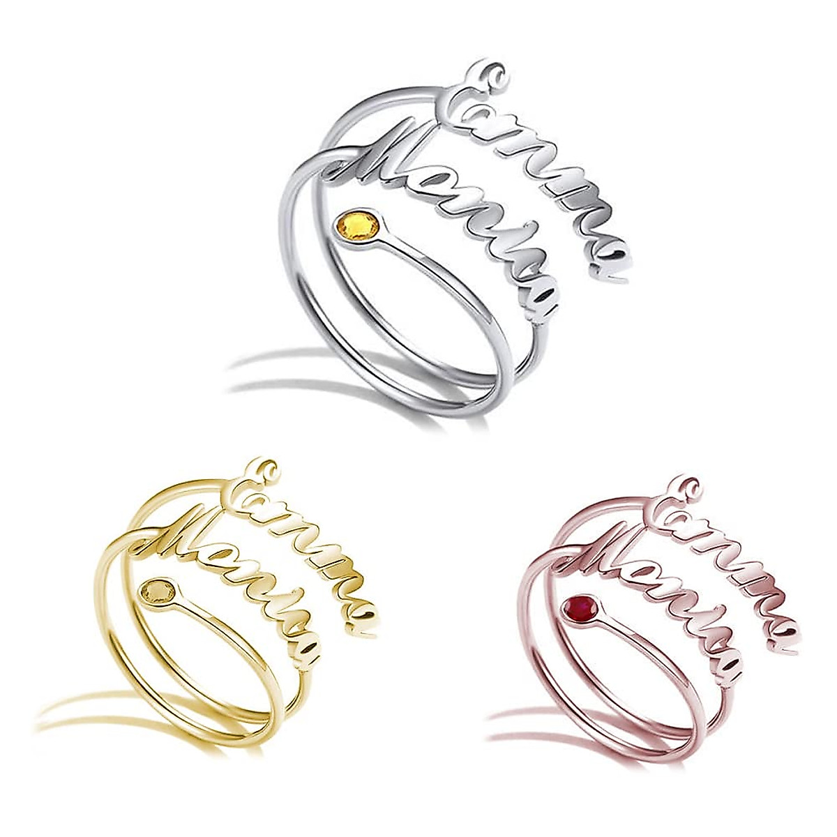 RMREWY 925 Sterling Silver Personalized Name Ring Engraved 2 Names Ring Custom Jewelry Christmas Gifts For Women Mom, Size 5-12