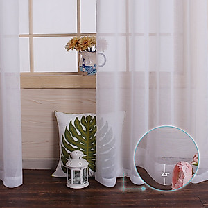 RYB HOME Decoration Extra Wide Linen Look, Sheer Drape, Sliding Grommet White Sheer Curtain Disperse Sunlight for Large Window Treatment Patio Door Bedroom Farmhouse Garden, 100 x 95