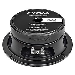 PRV AUDIO 6.5 Inch Shallow Midrange Speaker, 6MR200A-4, 200 Watts Program Power, 4 Ohm Shallow Mount Car Audio Slim Speaker, 1.5 in Voice Coil, 100 Watts RMS, Compact for Doors (Single)