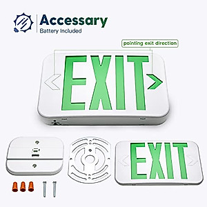 FREELICHT Green LED Exit Sign with Battery Backup，Exit Sign for Business，Easy to Install，UL Certified，AC 120/277V，Pack of 10