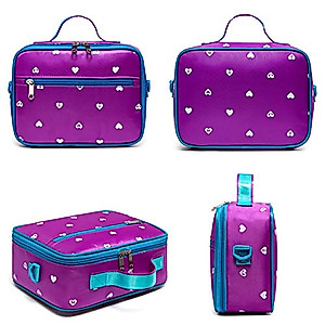 BLUEFAIRY Backpack Set with Lunch Bag for Girls Bookbag Kids Elementary School Bags for Child Teens Lightweight Waterproof Nylon Sturdy Gifts Large Pocket (Purple & Blue)