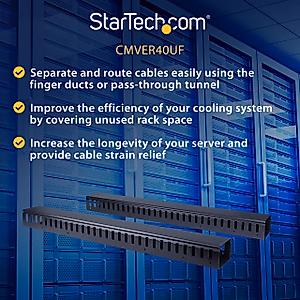 StarTech.com Vertical Cable Organizer with Finger Ducts - Vertical Cable Management Panel - Rack-Mount Cable Raceway - 40U - 6 ft (CMVER40UF)