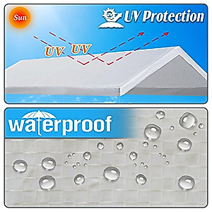 Strong Camel Outdoor 10x20 Replacement Canopy Roof Cover Valanced Carport Covers (Valance Tarps, White)