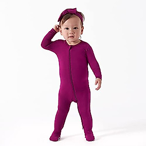 Gerber Unisex Baby Toddler Buttery Soft Snug Fit Footed Pajamas with Viscose Made from Eucalyptus, Wine, 12 Months