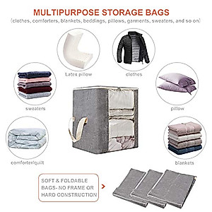 Qozary 3 Pack Large Storage Bags for Comforters, Blankets, Clothes, Quilts and Towels, Better and Sturdy Under Bed Organizer Bag for Closets, Bedrooms (Gray, Extra Large - 122L - 20.47x 16.53x 22")