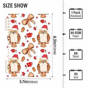 SPRIPORT Christmas Hat Owls Spiral Journal Notebook for Women Men A5 Memo Notepad Sketchbook with Durable Hardcover & 60 Pages Diary Spiral Book for Boys Grils Study Notes Work School Journaling