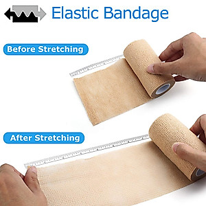 LotFancy Self Adhesive Bandage Wrap, 6 Pack, 4 in x 5 Yards, Non Woven Elbow Cohesive Bandage, First Aid Medical Tape for Ankle, Knee & Wrist Sprains, Tan Color