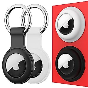 4 Pack Silicone AirTag Holder Case Compatible with Apple Airtag，Include 2pc AirTag Keychain & 2pc AirTag Adhesive Mount丨Lightweight, Anti-Scratch，for Luggage,Keys,Bike，Dog Collar etc