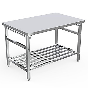 Stainless Steel Prep Table 48 x 24 Inch, NSF Commercial Heavy Duty Stainless Steel Folding Work Table with Undershelf, Stainless Steel Kitchen Island, Laundry Folding Table, Outdoor Cooking Table