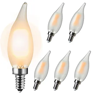 E12 LED Candelabra Bulb,4W Vintage Edison Style Light Bulbs, 40 Watt Equivalent,2700K Warm Soft White 400LM, Dimmable Candle Bulbs, C35 Frosted Glass Flame Shape Bent Tip（6pack）