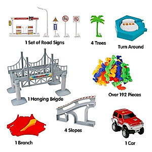 192 Pieces Flexible Race Track Playset - Magic Journey Rainbow Create a Road Super Snap Speedway STEM Building Toy with Race Car for Kids